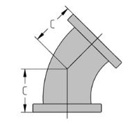 Pipe Fittings Direct. 12 inch Flanged 45 Degree Elbow Class 125 Cast Iron